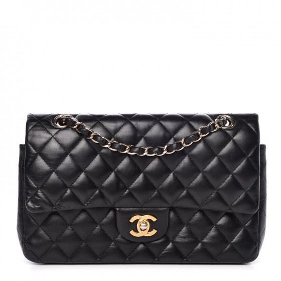 CHANEL Lambskin Quilted Medium Double Flap Black 339884 | FASHIONPHILE