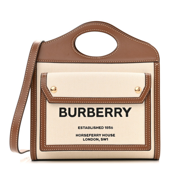 BURBERRY Canvas Smooth Calfskin Two Tone Mini Pocket Bag Natural Malt ...