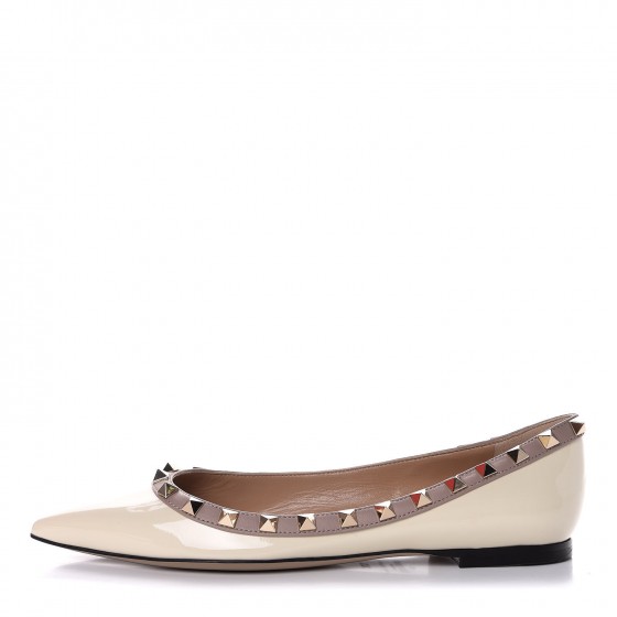 VALENTINO GARAVANI Patent Rockstud Ballerina Flats 36.5 Ivory Poudre ...