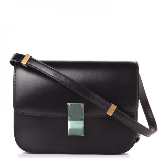 CELINE Box Calfskin Medium Classic Box Flap Bag Black 329910 | FASHIONPHILE