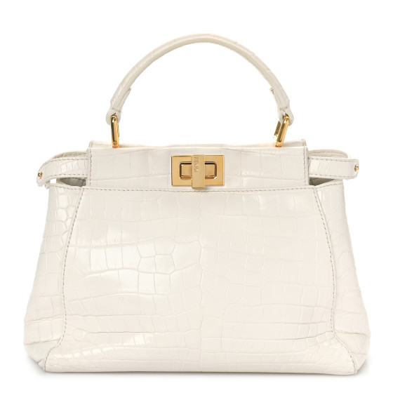 FENDI Shiny Crocodile Shiny Nappa Mini Peekaboo Iconic Satchel White ...
