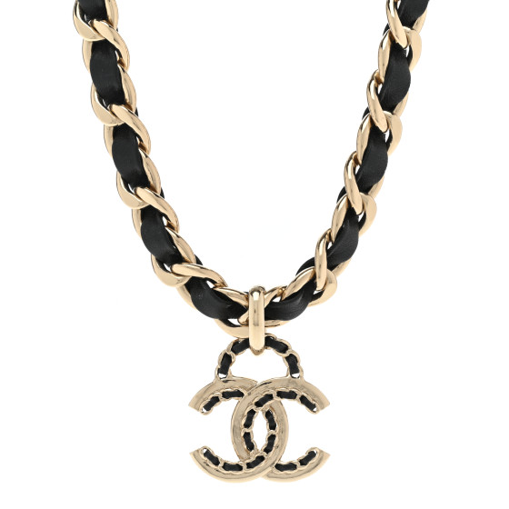 CHANEL Metal Lambskin CC Choker Necklace Black Gold 1574346 FASHIONPHILE