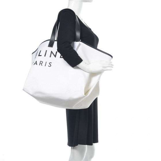 CELINE Textile Medium Made In Tote Black White 903377 FASHIONPHILE