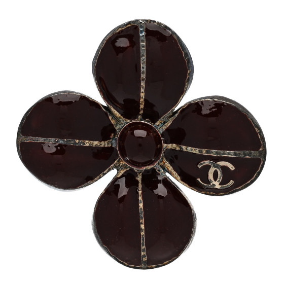 CHANEL Enamel CC Flower Ring 52 6 Burgundy Silver 1676397 | FASHIONPHILE