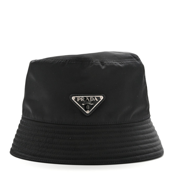 Prada Re Nylon Saffiano Metal Triangle Logo Womens Bucket Hat S Black 1208936 Fashionphile