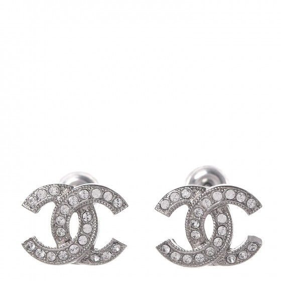 CHANEL Crystal Mini CC Earrings Silver 319940 | FASHIONPHILE
