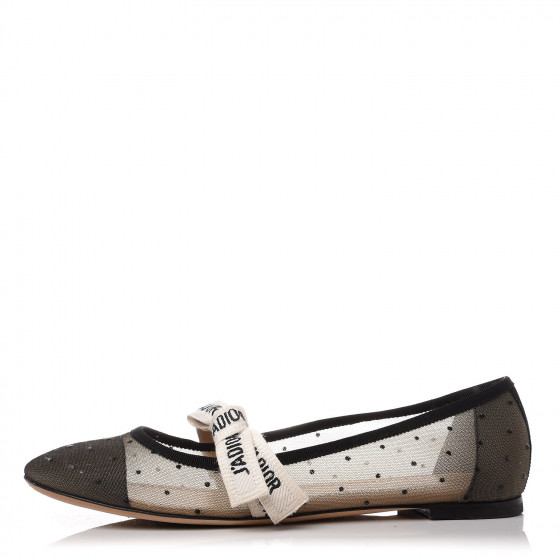 Christian Dior Swiss Tulle Dotted Miss Jadior Ballet Pumps 385 Black Nude 393992 Fashionphile