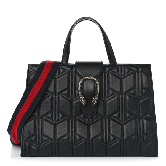 GUCCI Calfskin Web Quilted Large Dionysus Tote Bag Black 1542168 FASHIONPHILE
