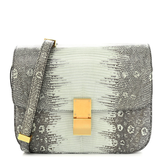 CELINE Lizard Medium Classic Box Flap Bag Mineral 1386744 | FASHIONPHILE