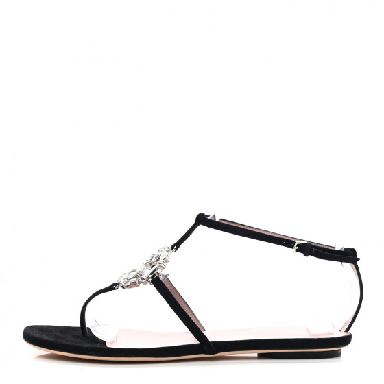 Gucci Suede Crystal Gg Thong Sandals 37 Black 1080710 Fashionphile