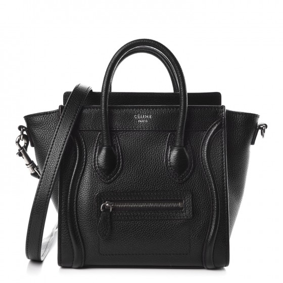 CELINE Drummed Calfskin Nano Luggage Black 321578 | FASHIONPHILE