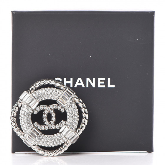 CHANEL Crystal CC Lifesaver Pin Brooch Silver 366513 FASHIONPHILE