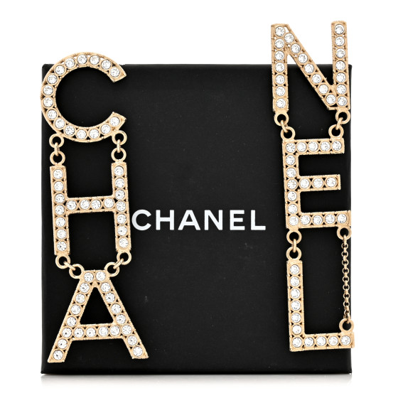 CHANEL Crystal Cha Nel Logo Drop Earrings Gold FASHIONPHILE