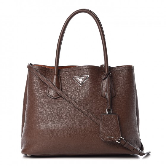PRADA Vitello Daino Medium Double Bag Bruciato Rame 328951 | FASHIONPHILE