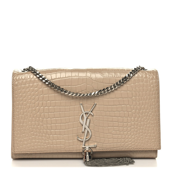 SAINT LAURENT Calfskin Crocodile Embossed Medium Classic Monogram Kate ...