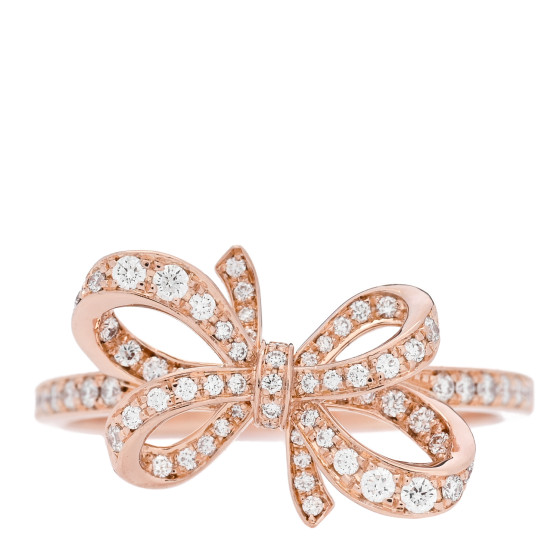 TIFFANY 18K Rose Gold Diamond .20ct Double Bow Ring 53 6.25 1638362 | FASHIONPHILE